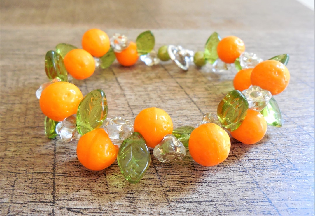 Orange Czech Glass Fruit Bracelet, 8", Toggle Closure, Whimsical ...