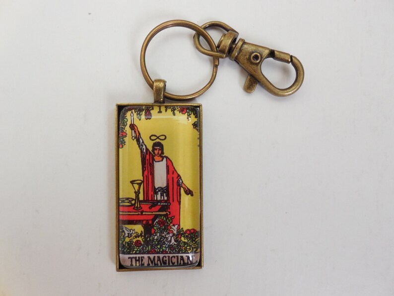 Tarot Card "the Magician" Glass Tile Keychain, Silver or Antique Bronze ...