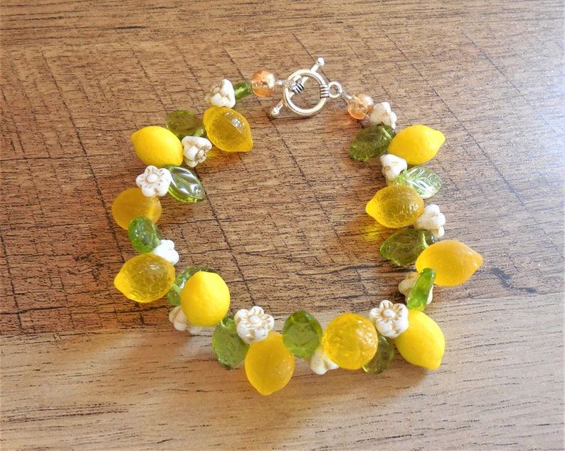 Triple Lemon Czech Glass Fruit Bracelet #2, 8", Toggle Closure ...