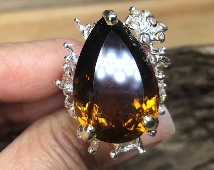 Sterling Silver 40ct Cognac Quartz Statement Ring 8 - Etsy