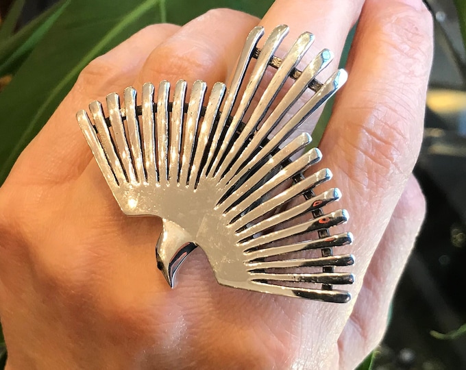 Sterling Statement Huge Phoenix Bird Wings Cuff Ring - Etsy