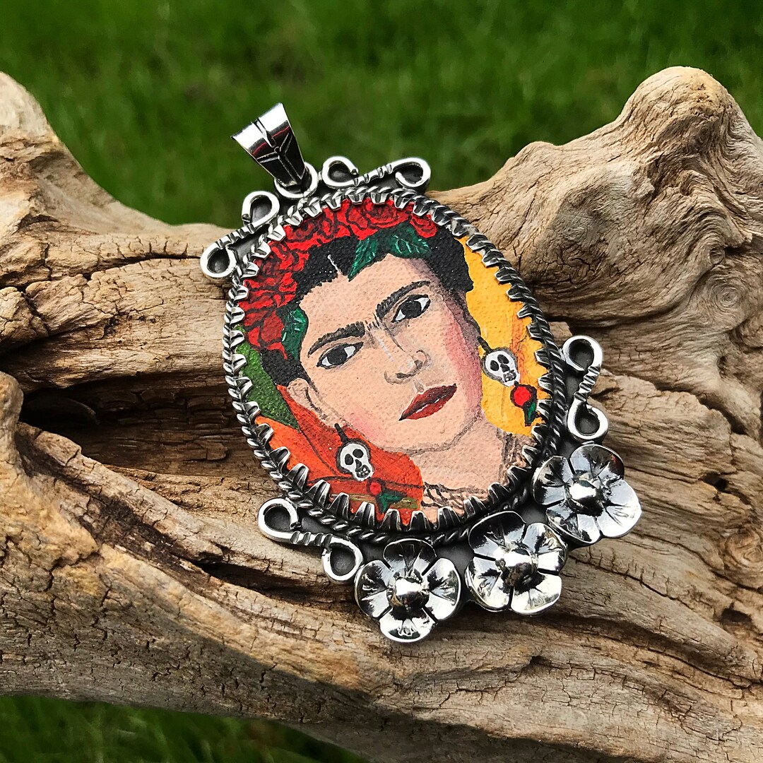 Sterling Silver Statement Frida Canvas Portrait for Necklace - Etsy