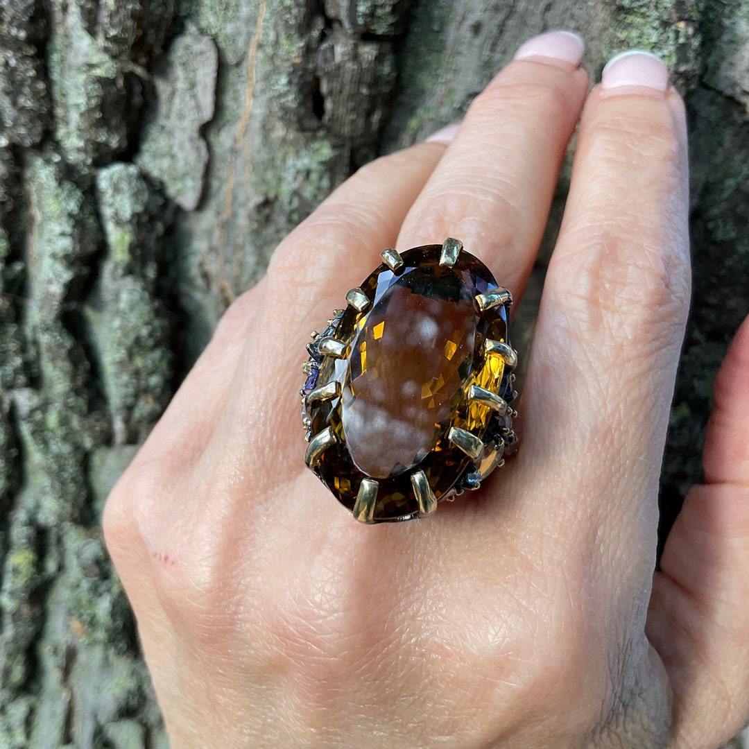 Sterling Silver Natural Cognac Quartz Statement Ring 8.5 - Etsy