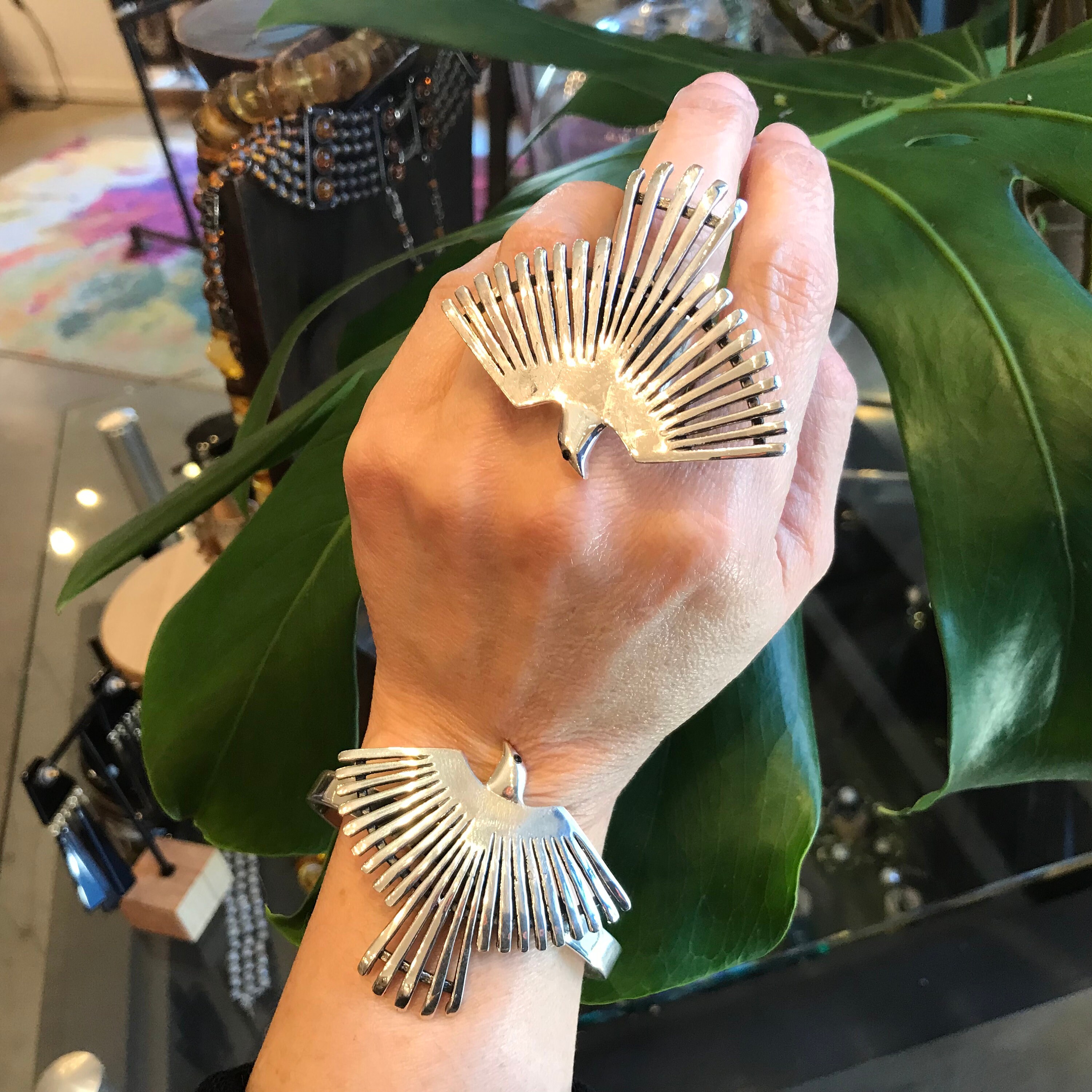 Sterling Statement Huge Phoenix Bird Wings Cuff Ring - Etsy