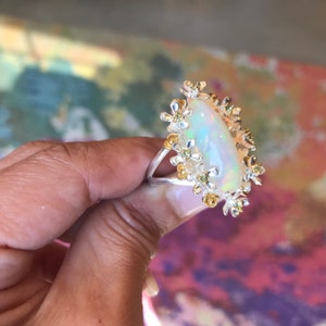 Sterling Silver Natural Fire Opal Rose Flower Ring 8 - Etsy