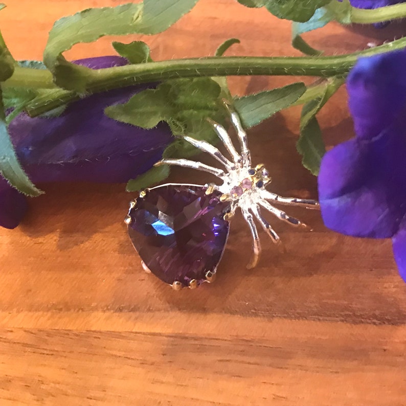 Sterling Silver Amethyst Spider Brooch Pin Art Collectible - Etsy