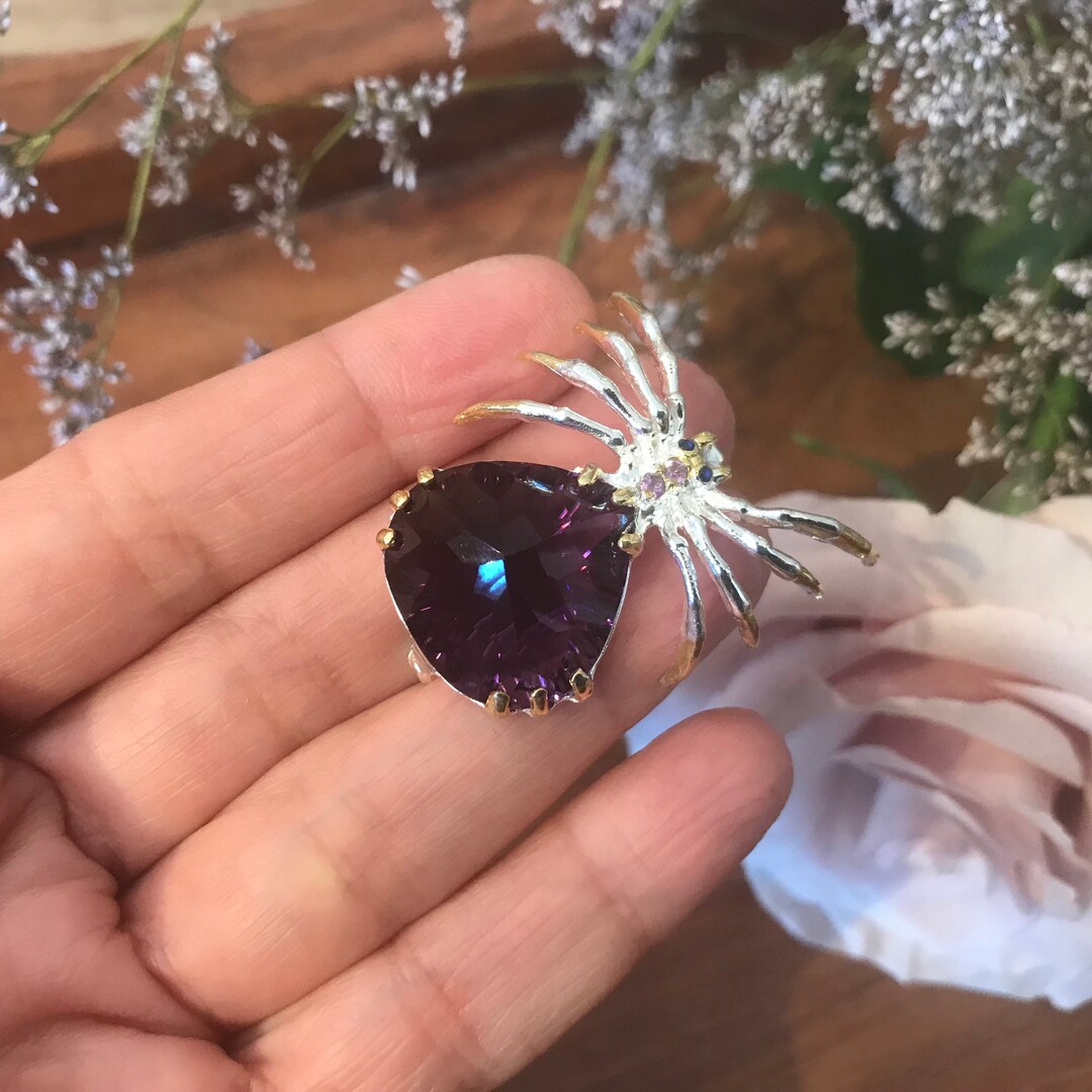 Sterling Silver Amethyst Spider Brooch Pin Art Collectible - Etsy