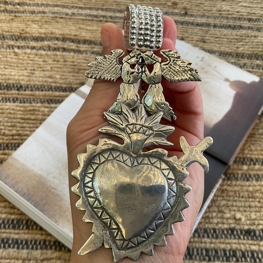 Sterling Silver Flame Sacred Heart Angels Huge Pendant Custom Bail - Etsy
