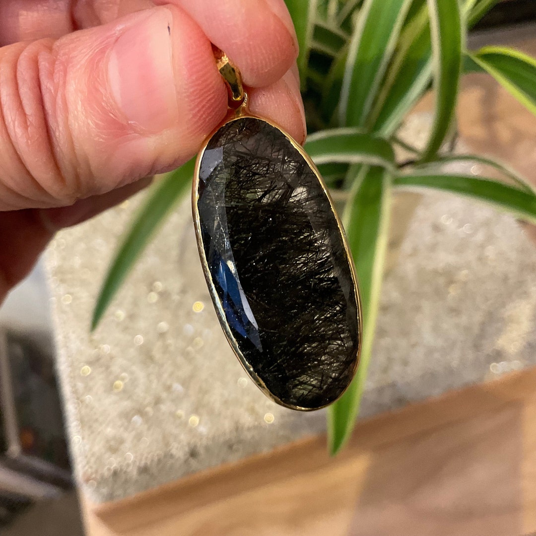 Sterling Silver Rutile Quartz Pendant for Necklace Black Ribbons - Etsy