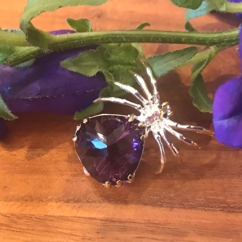 Sterling Silver Amethyst Spider Brooch Pin Art Collectible - Etsy