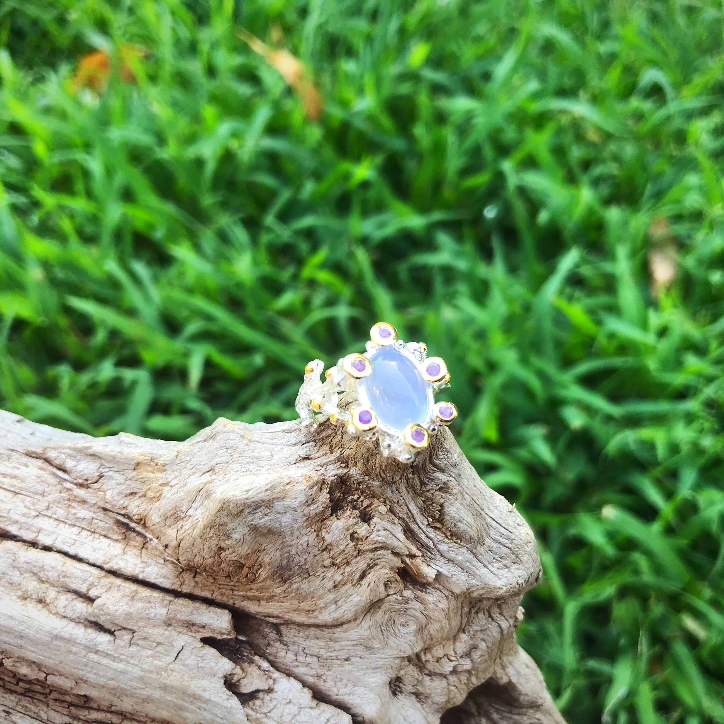 Handmade Sterling Silver Natural Chalcedony Amethyst Ring 7 - Etsy