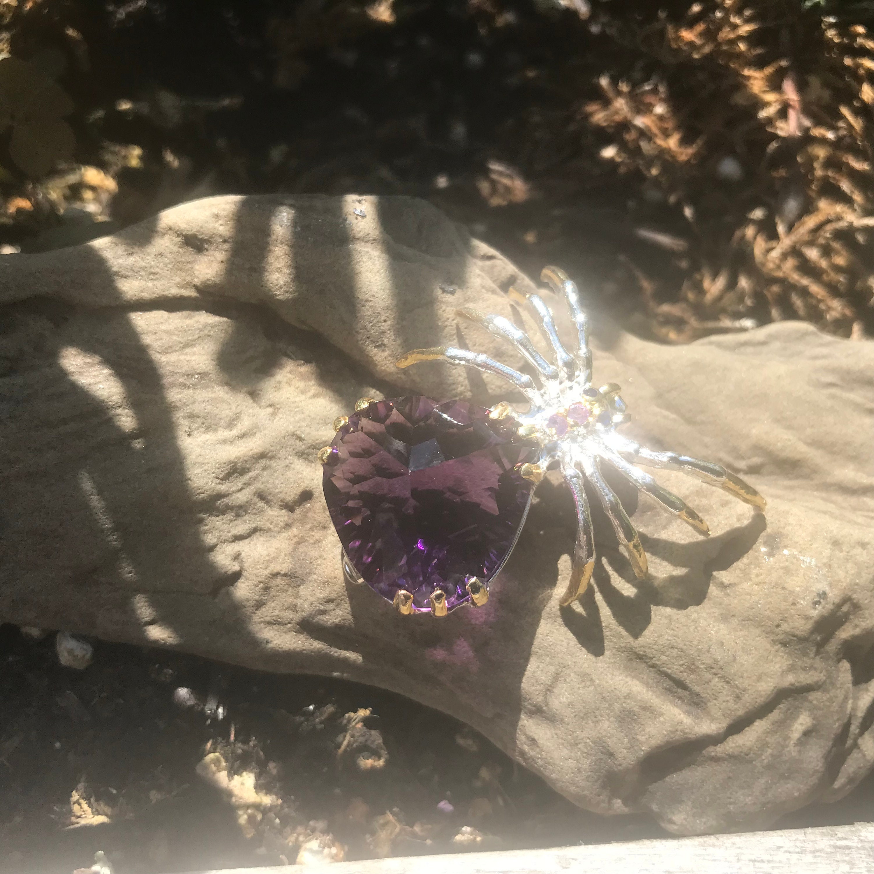 Sterling Silver Amethyst Spider Brooch Pin Art Collectible - Etsy
