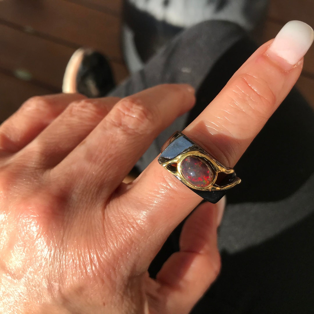 Sterling Silver Natural Red Fire Opal Band Ring 8 - Etsy