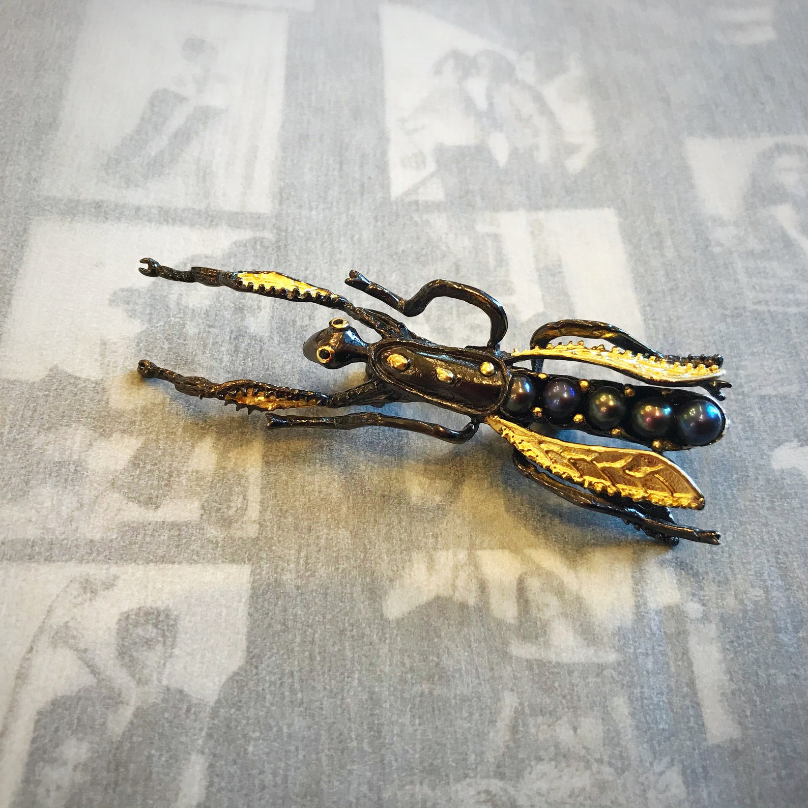 Sterling Silver Black Pearls Praying Mantis Brooch Pin - Etsy