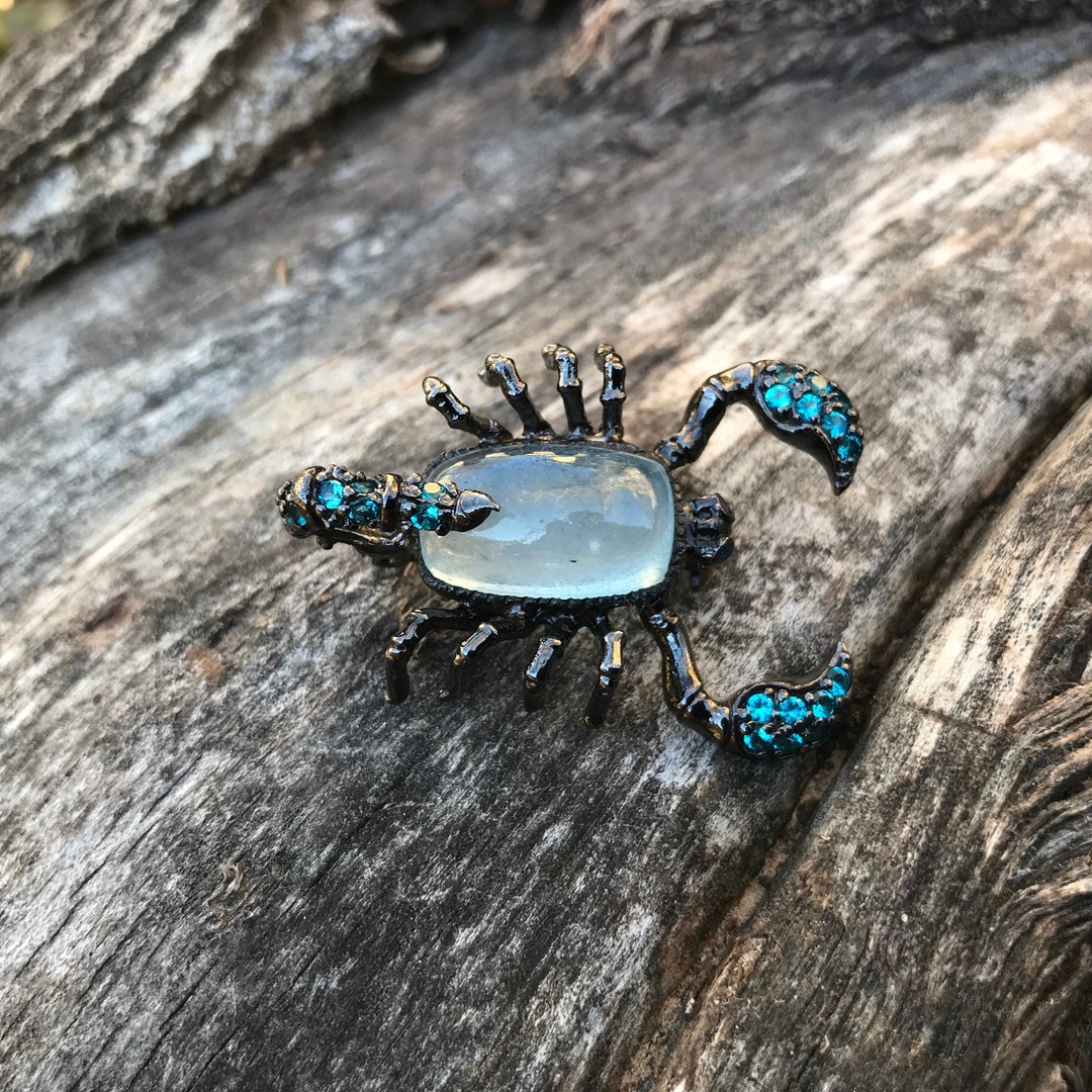Sterling Silver Aquamarine Scorpion Brooch Pin Art - Etsy
