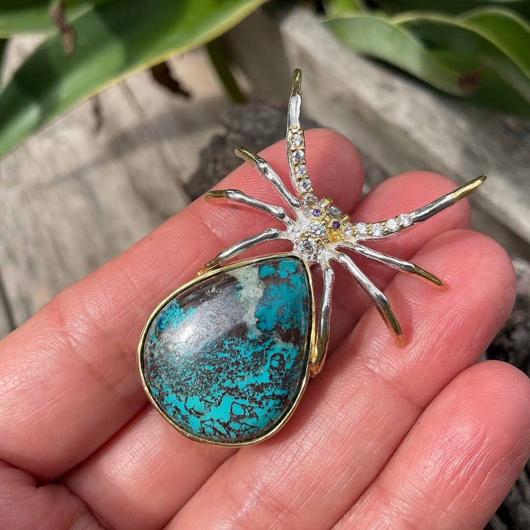 Handmade Sterling Silver Modernist Spider Brooch Pin Turquoise - Etsy