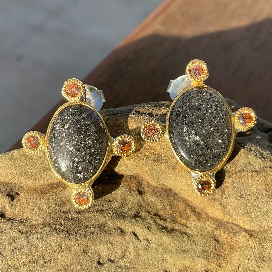 Sterling Silver Sunstone Modernist Stud Earrings - Etsy