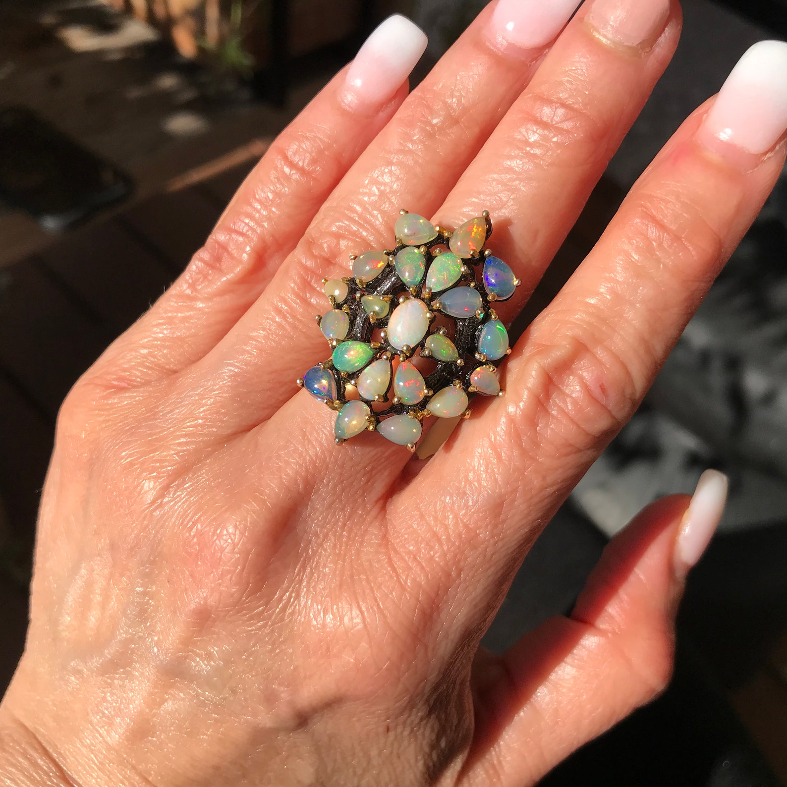 Sterling Silver Fire Opal Cluster Ring 8 Handmade - Etsy