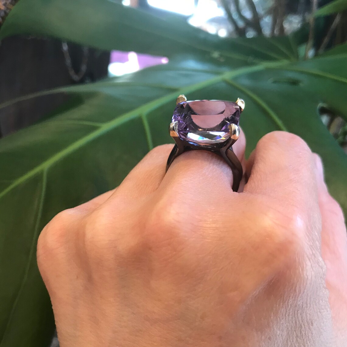 Sterling Silver Modernist Solitaire Amethyst Ring 9 - Etsy