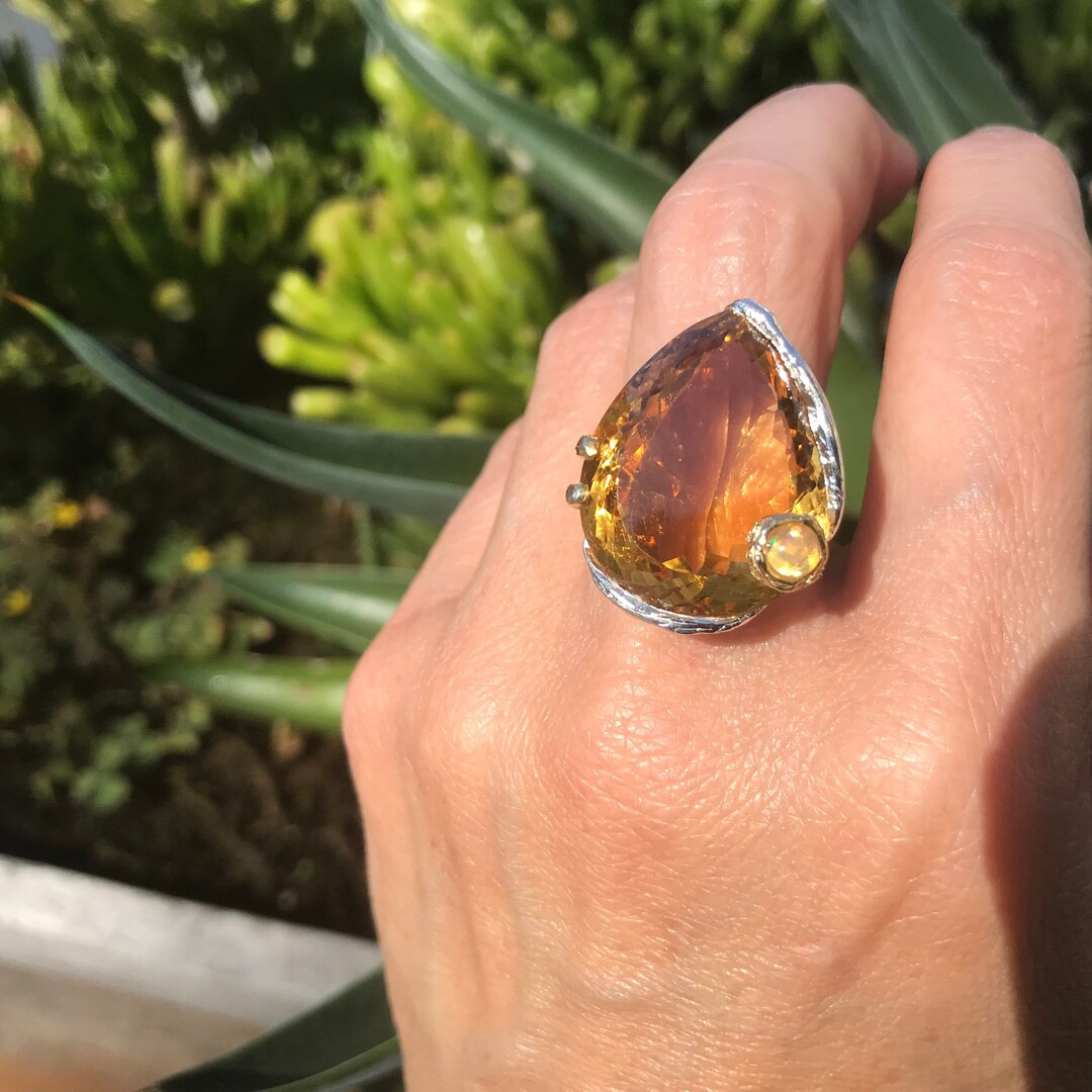 Sterling Silver Natural Citrine Pear Shape Opal Ring 7.5 - Etsy