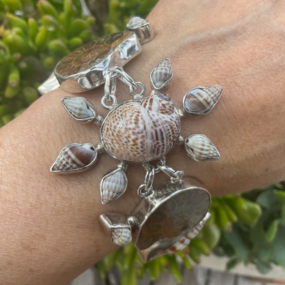 sterling silver statement ammolite shell Bracelet - Gem