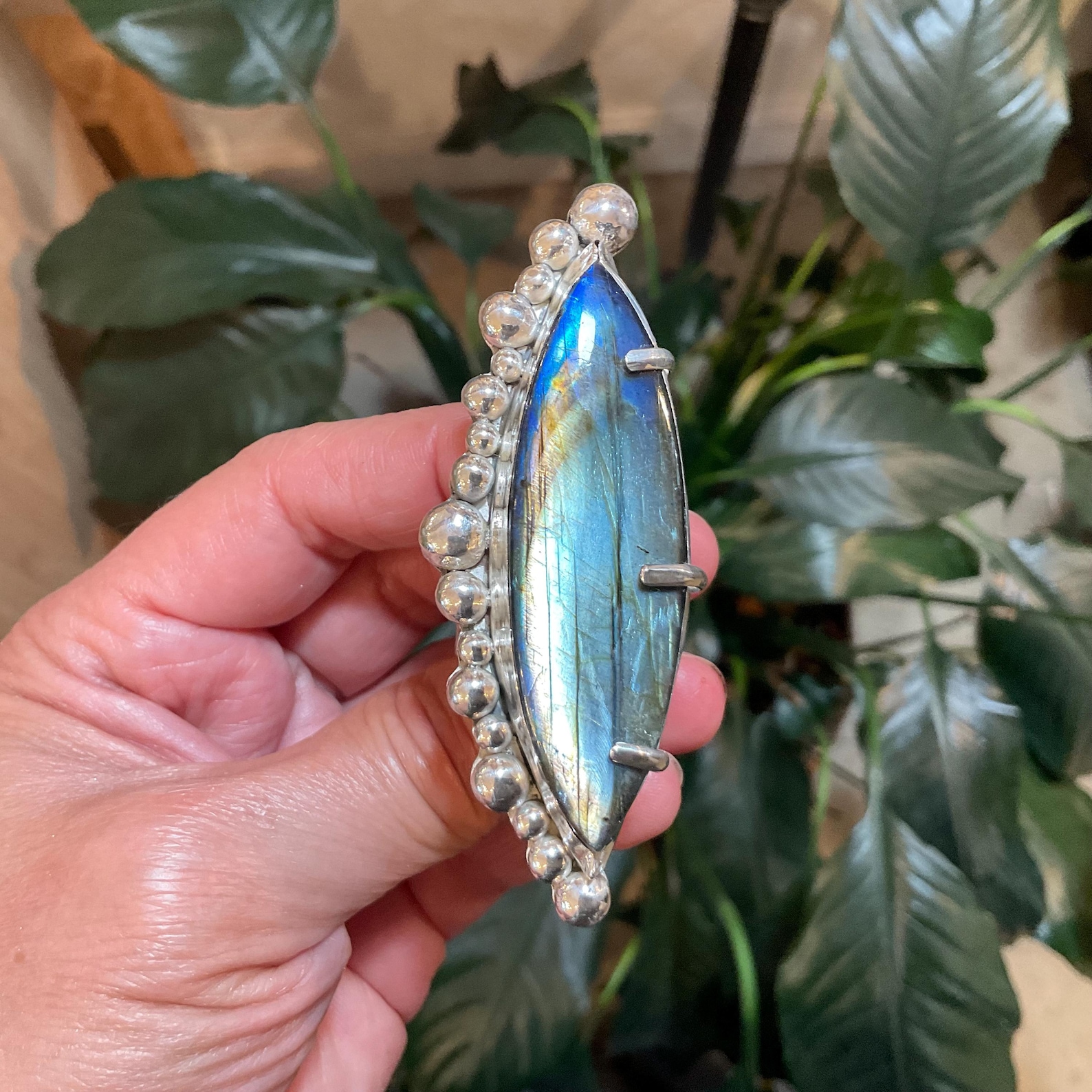 Sterling Statement Spectrolite Labradorite Modernist Cuff Massive Ring ...