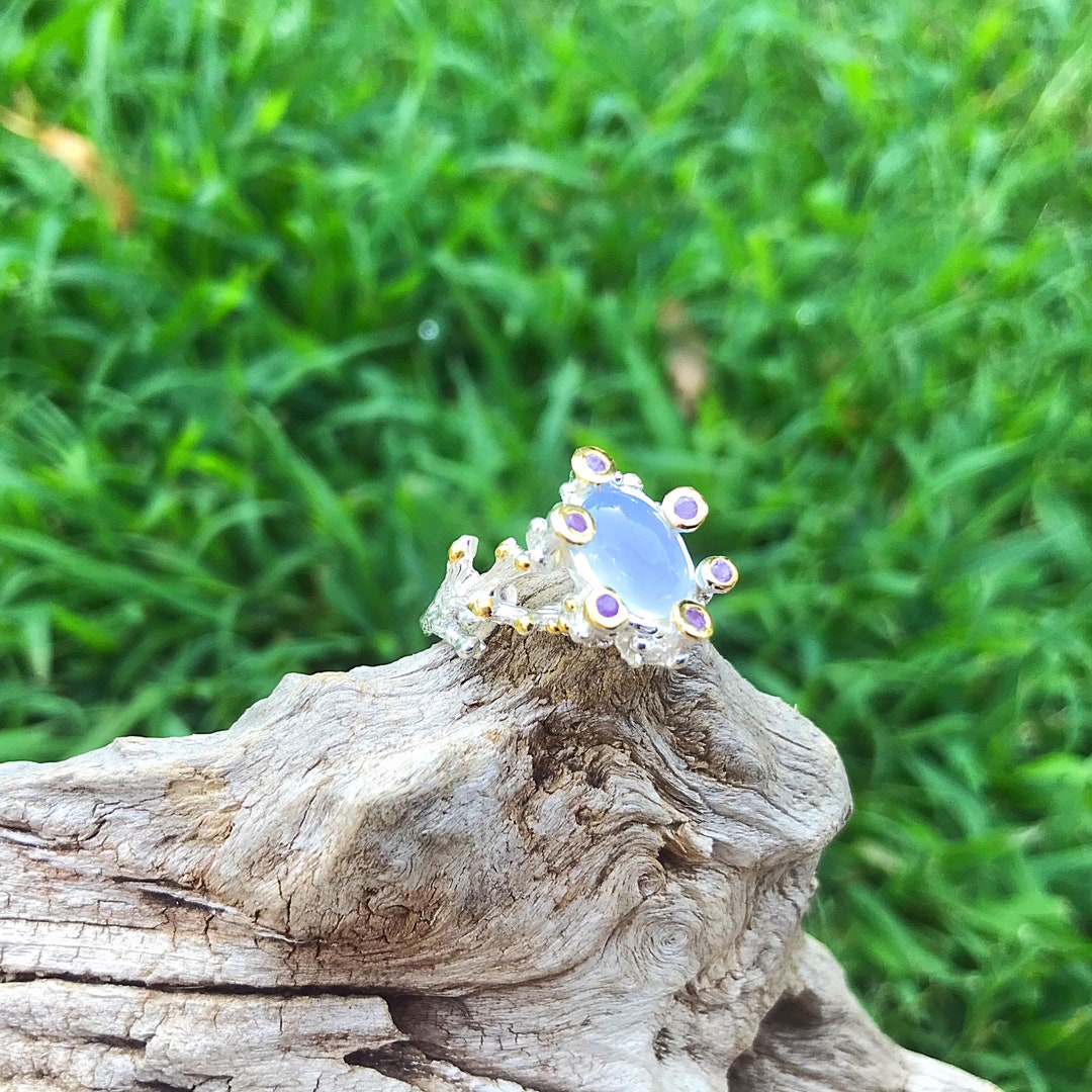 Handmade Sterling Silver Natural Chalcedony Amethyst Ring 7 - Etsy