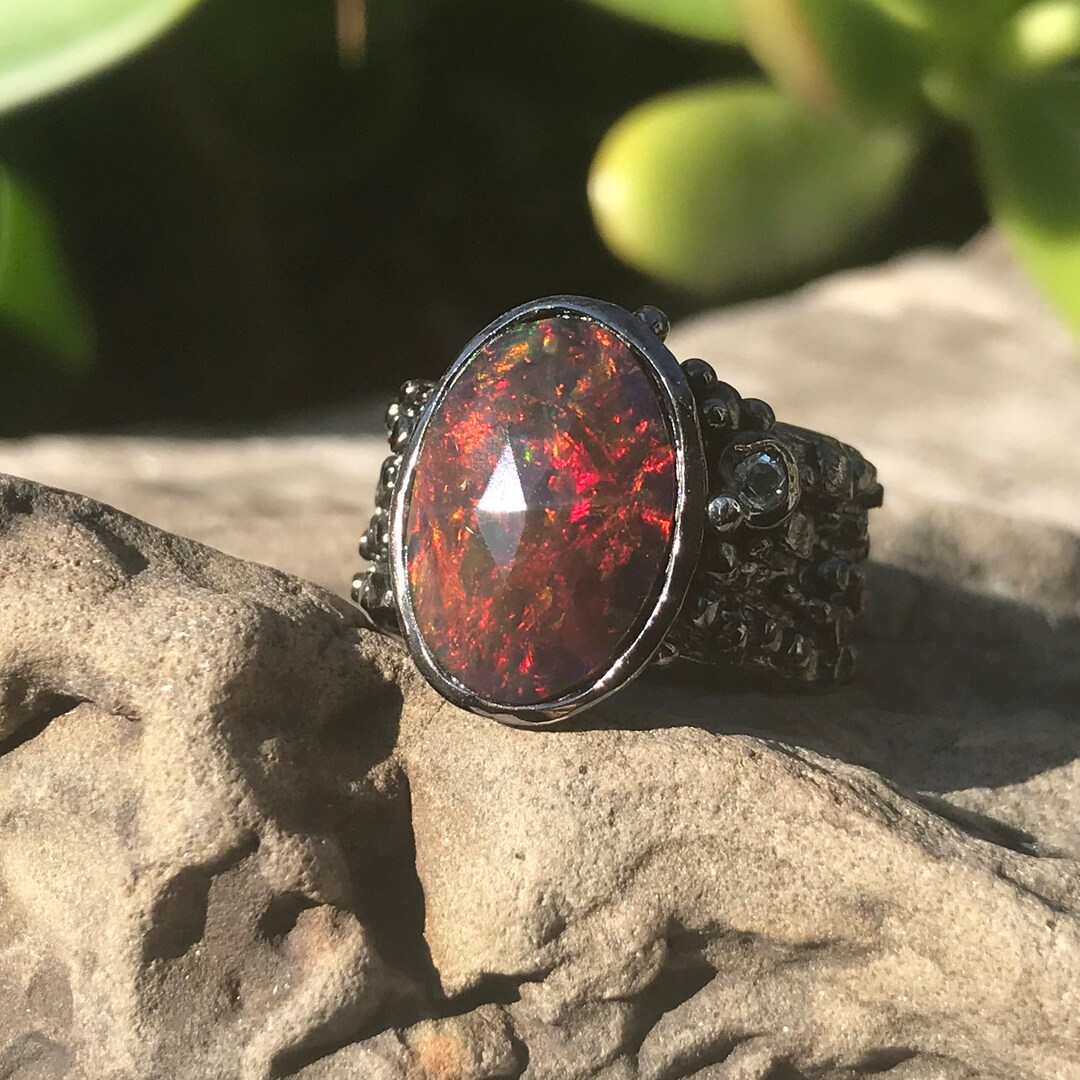 Sterling Silver Mesmerizing Natural Red Fire Opal Band Ring 7.5 - Etsy