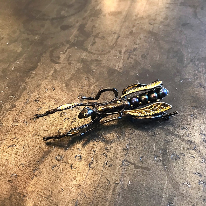 Sterling Silver Black Pearls Praying Mantis Brooch Pin - Etsy