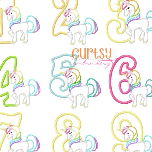 All Numbers Unicorn Birthday Embroidery Design All Numbers - Etsy