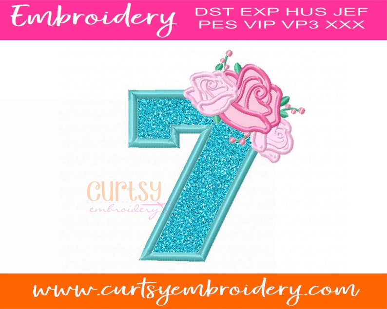 Birthday Number Applique / Floral Number Applique Design / 7th Birthday ...