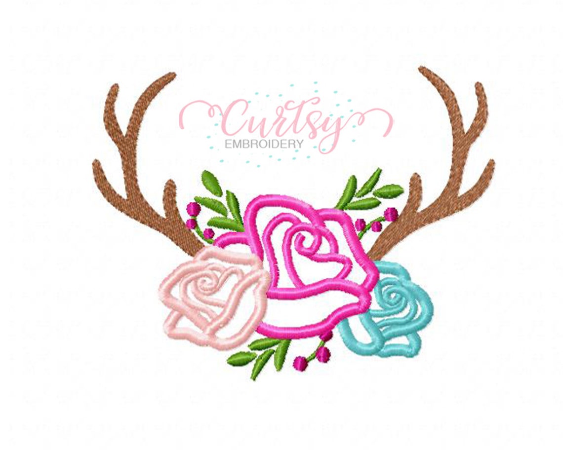 Antler Embroidery Design / Boho Antlers Applique Design / Floral ...