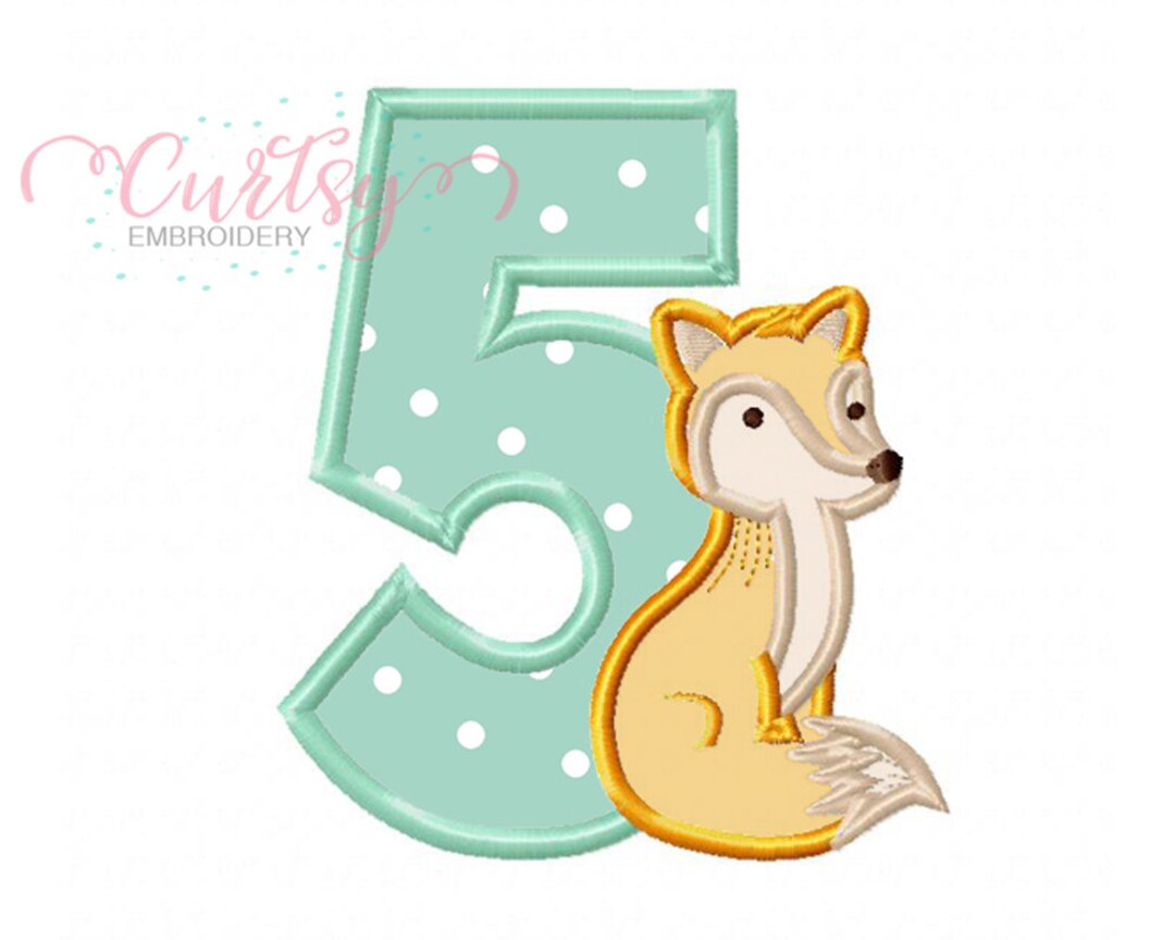 5th Birthday Embroidery Design / Woodland Fox Applique Design / 5th ...