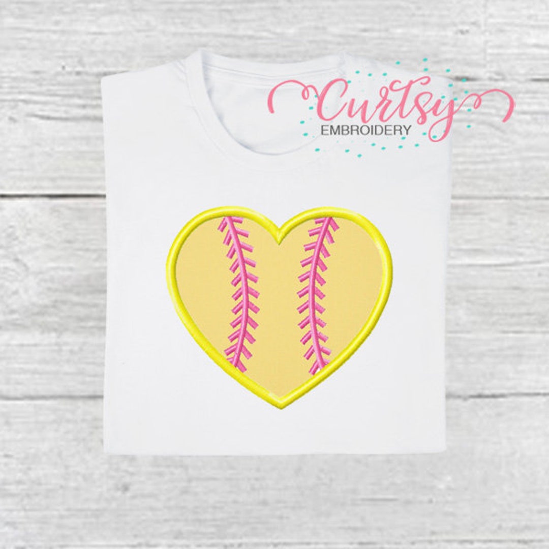 Softball Applique Design / Softball Heart Embroidery / Baseball ...