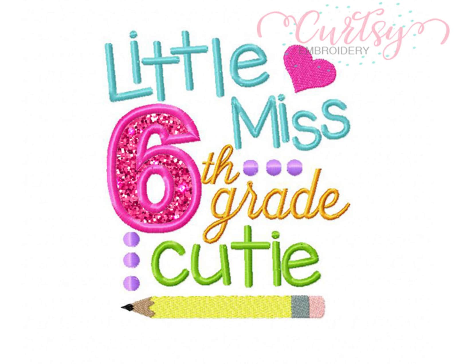 6th Grade Applique Design / Back to School Embroidery Design / | Etsy