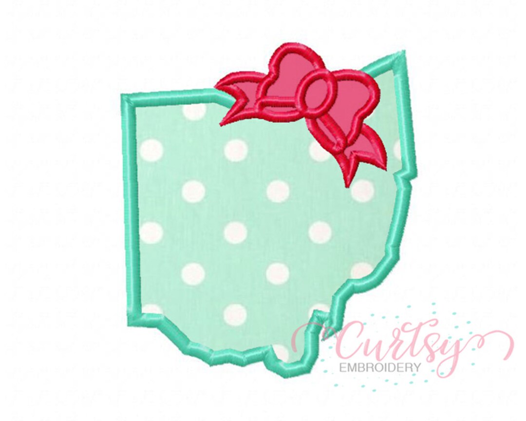Ohio With a Bow Embroidery Applique Design / Ohio Machine Embroidery ...
