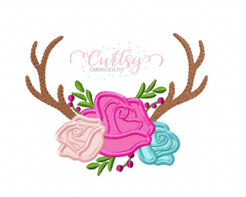Antler Embroidery Design / Boho Antlers Applique Design / Floral ...