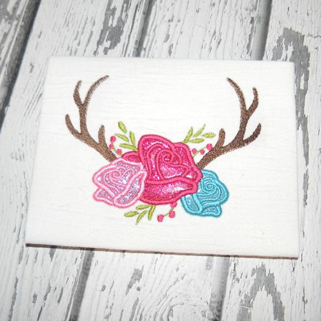 Antler Embroidery Design / Boho Antlers Applique Design / Floral ...