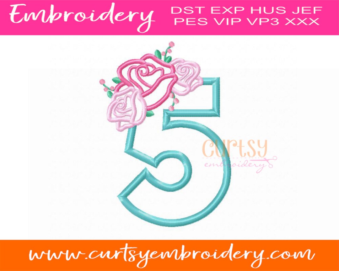 Birthday Number Applique / Floral Number Applique Design / 5th Birthday ...