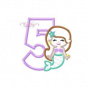 Mermaid Birthday Embroidery Design / Mermaid Applique Design / First ...