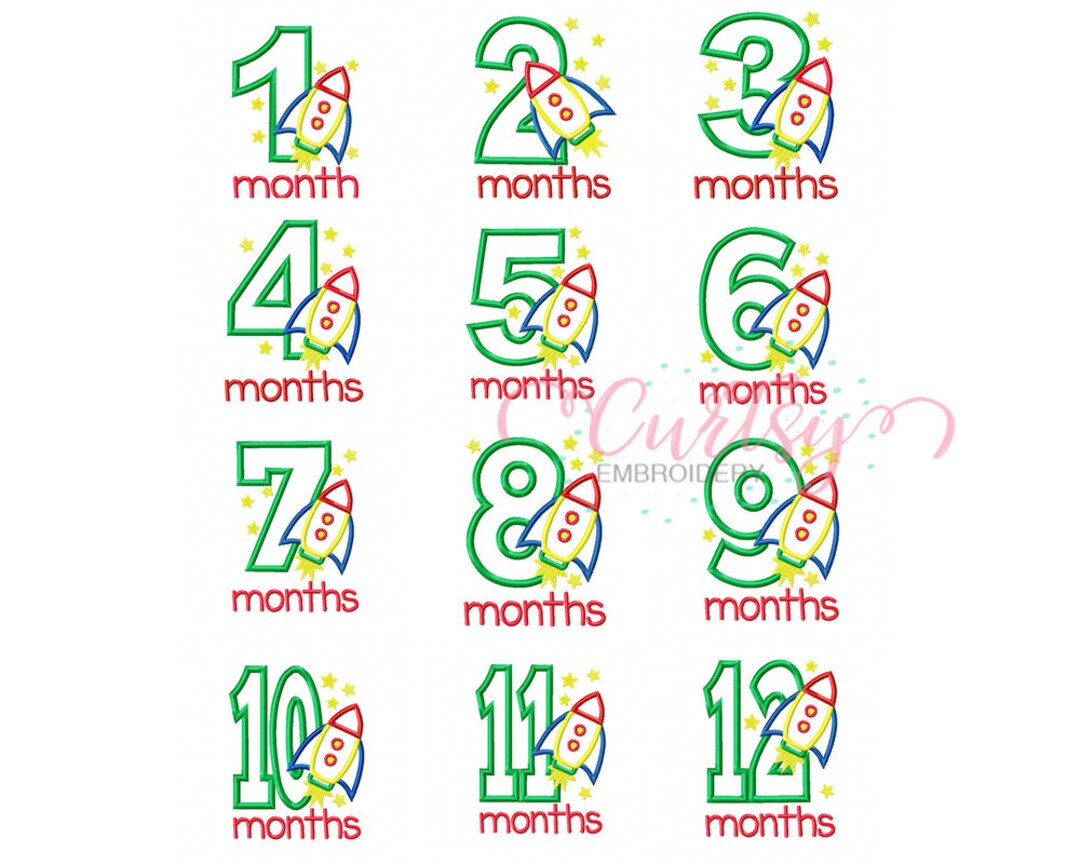 Rocket Ship Applique / Month Old Embroidery Design / Baby Boy One Month ...