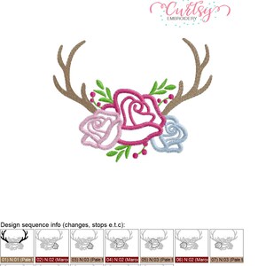 Antler Embroidery Design / Boho Antlers Applique Design / Floral ...