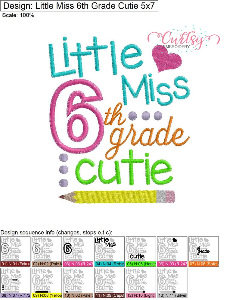 6th Grade Applique Design / Back to School Embroidery Design / | Etsy