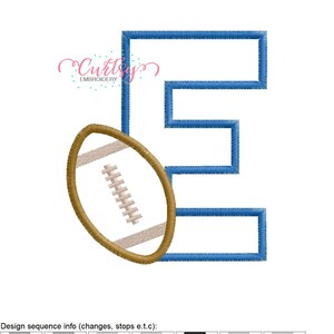 Monogram Football Applique Design / Letter E Football Embroidery Design ...
