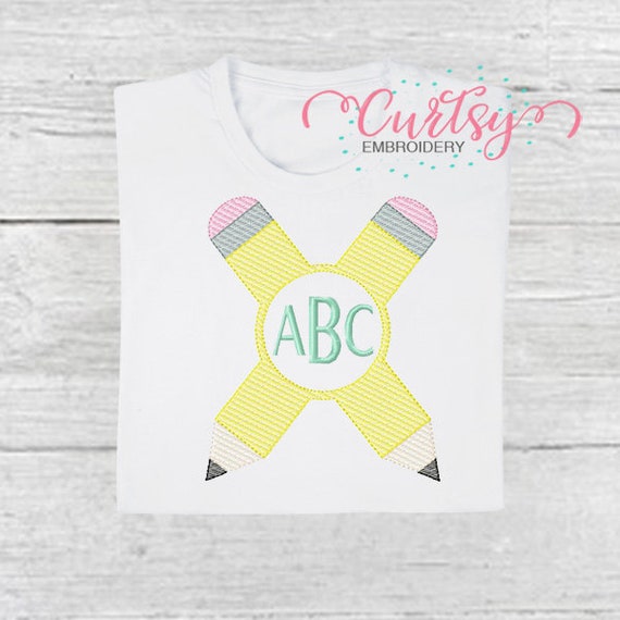 Pencil Monogram Frame Sketch Fill Embroidery Design / Back to - Etsy