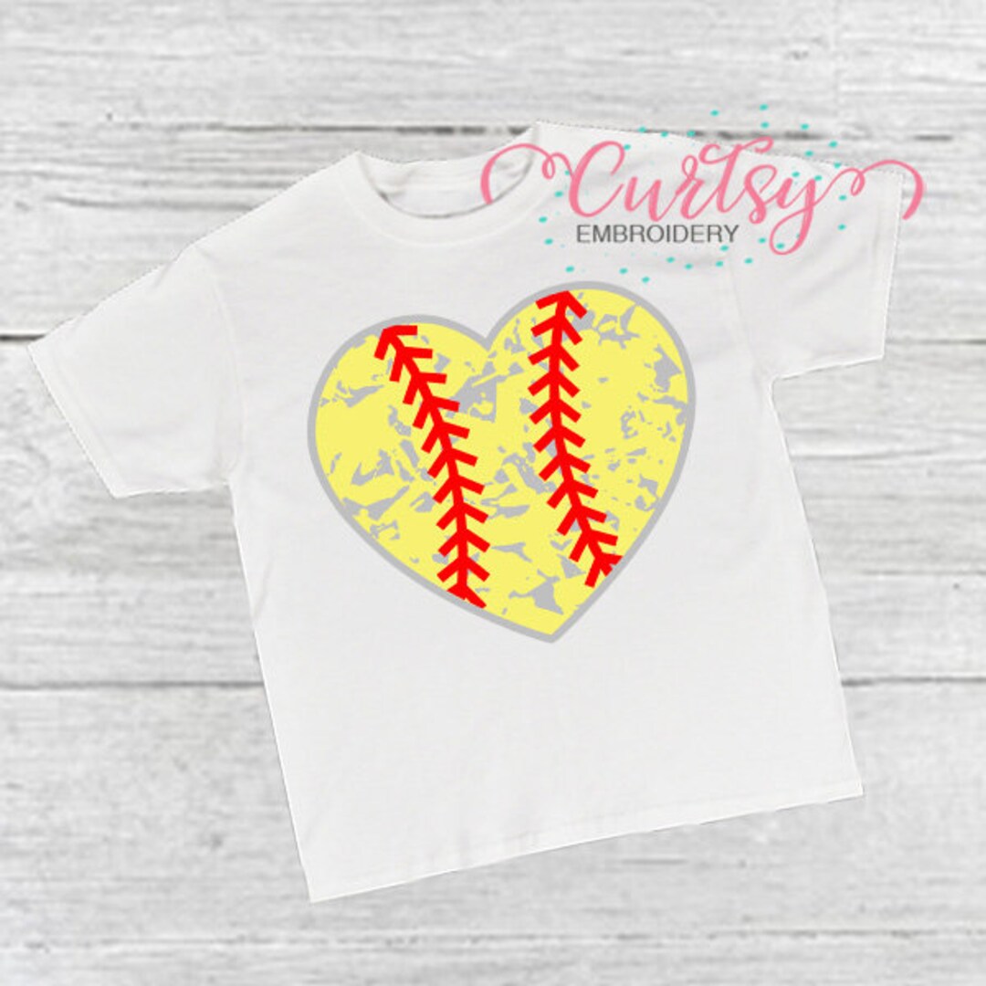 Distressed Softball Heart Ball SVG, Softball Heart SVG, Grunge Softball ...
