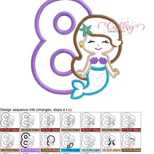 Mermaid Birthday Embroidery Design / Mermaid Applique Design / 8th ...