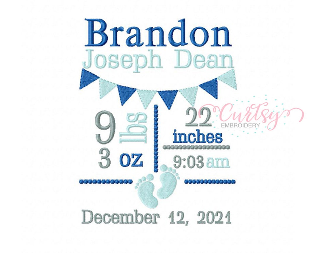 Baby Birth Announcement Embroidery Design / Newborn Stats Embroidery ...