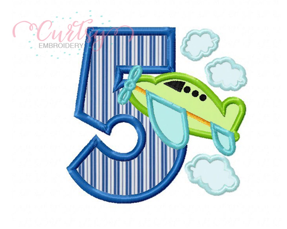 5th Birthday Airplane Applique Design / Plane Embroidery / | Etsy