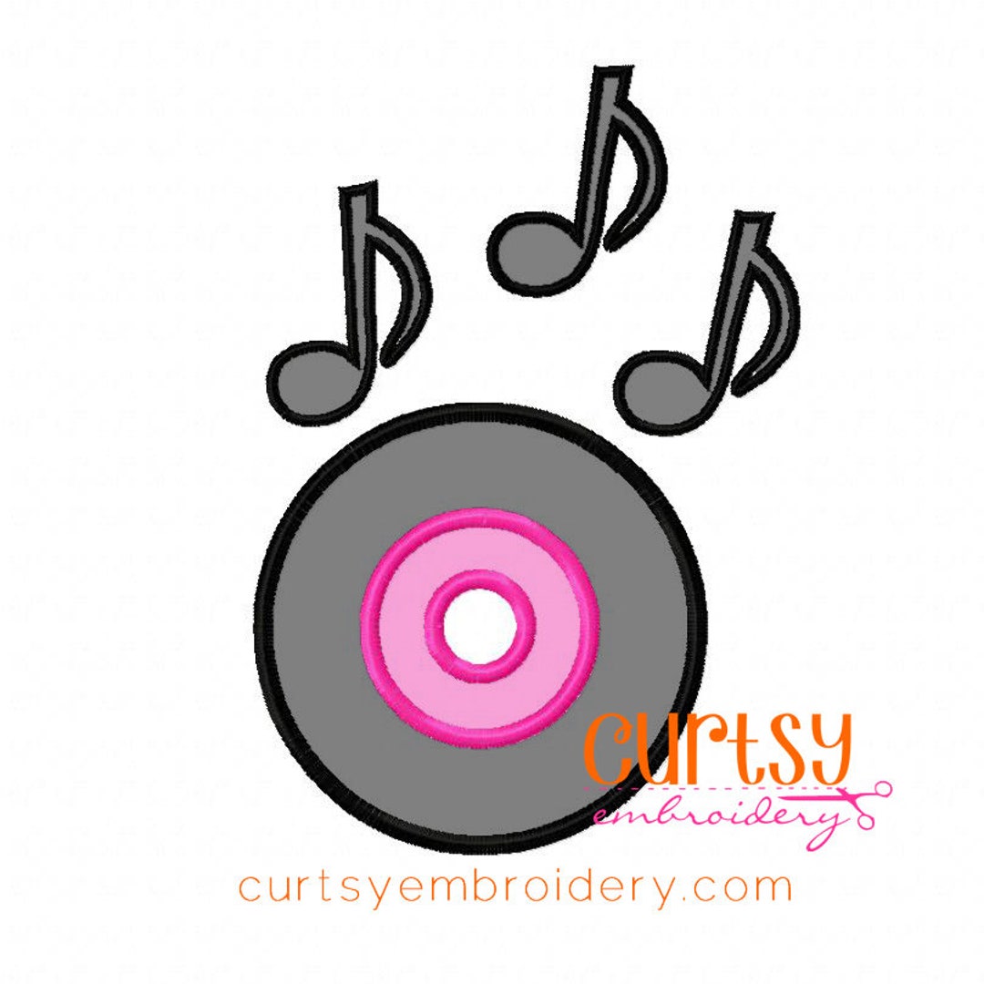 Music Note Embroidery Design, Record Applique Design, Music Notes and ...